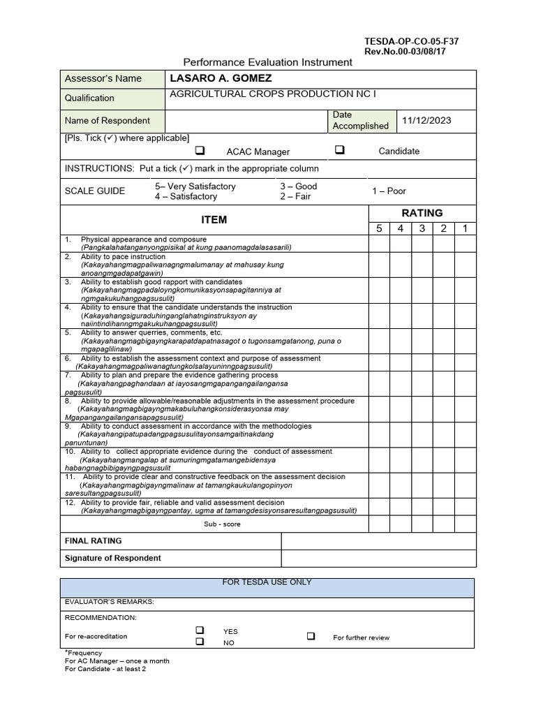 Tesda Op Co 05 F37 | PDF Tesda Op Co 05 F37 | PDF