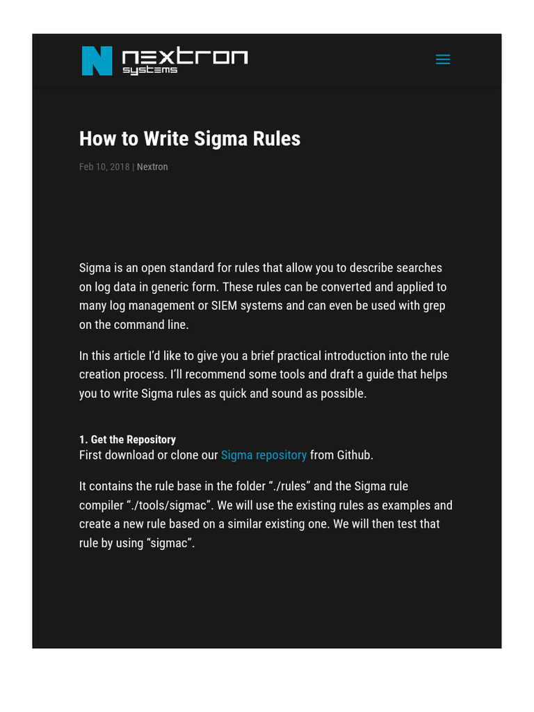 How To Write Sigma Rules - Nextron Systems | PDF How To Write Sigma Rules - Nextron Systems | PDF