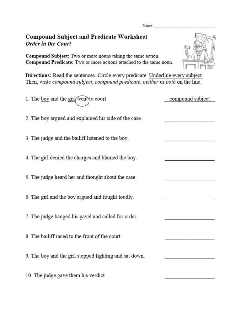 Compound Subjects and Predicates Worksheet | PDF