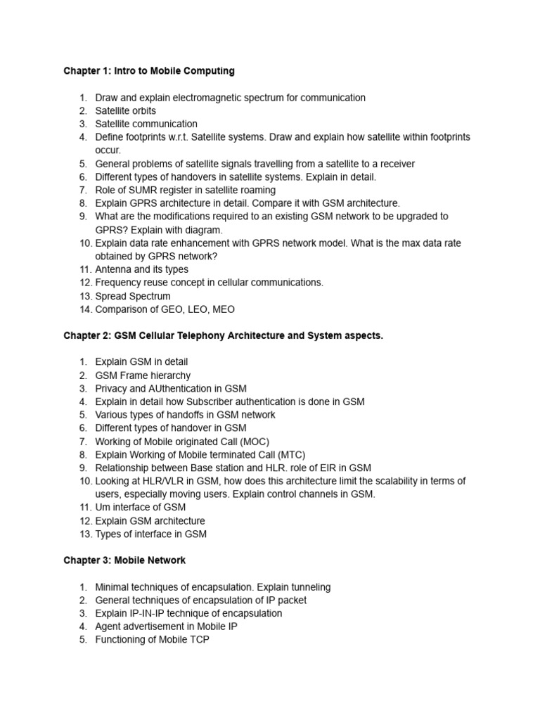 MCC Final Exam Questions | PDF | Gsm | Computer Network