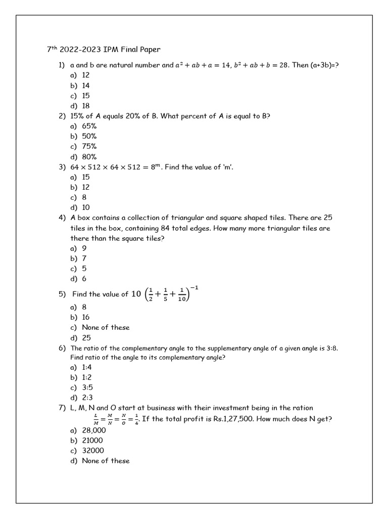 7th IPM Final Paper 2023 | PDF