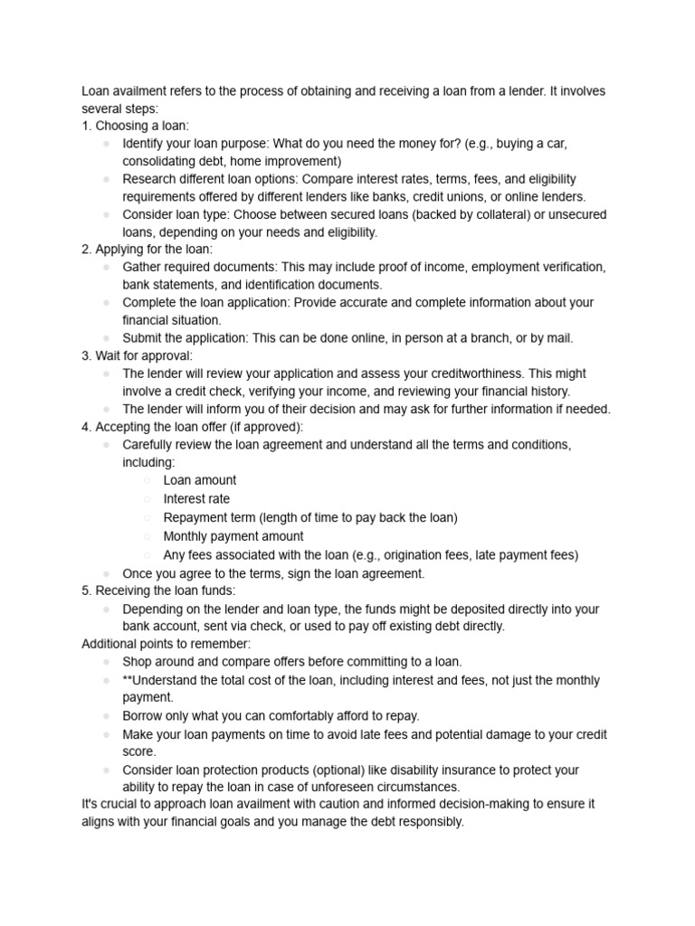 Loan Availment | PDF | Loans | Debt