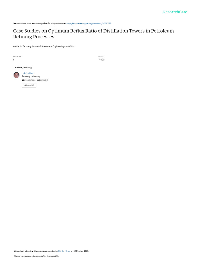 Case Studies On Optimum Reflux Ratio of Distillati | PDF | Distillation | Applied And ...