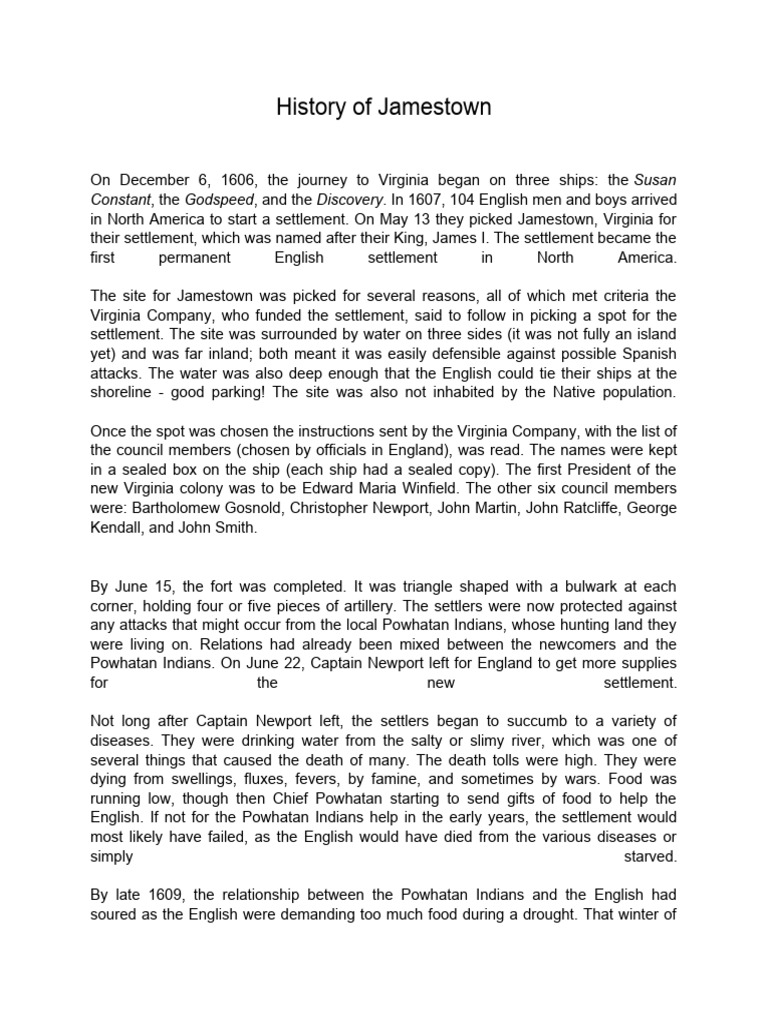 History of Jamestown | PDF | Jamestown, Virginia | English Colonization ...