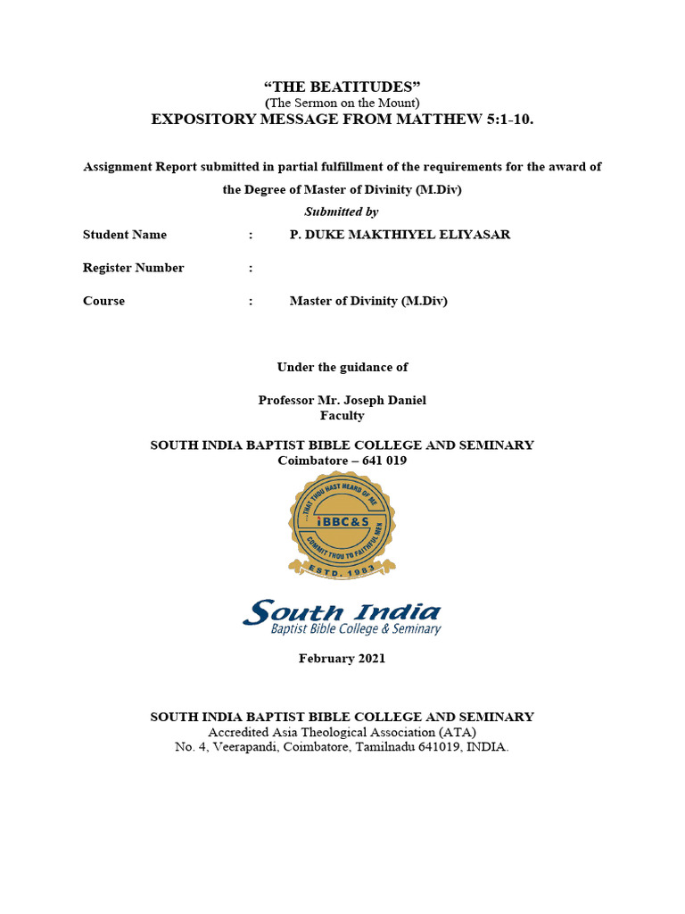 The Beatitudes Matt 5, 1-15 | PDF | Sermon On The Mount | Beatitudes