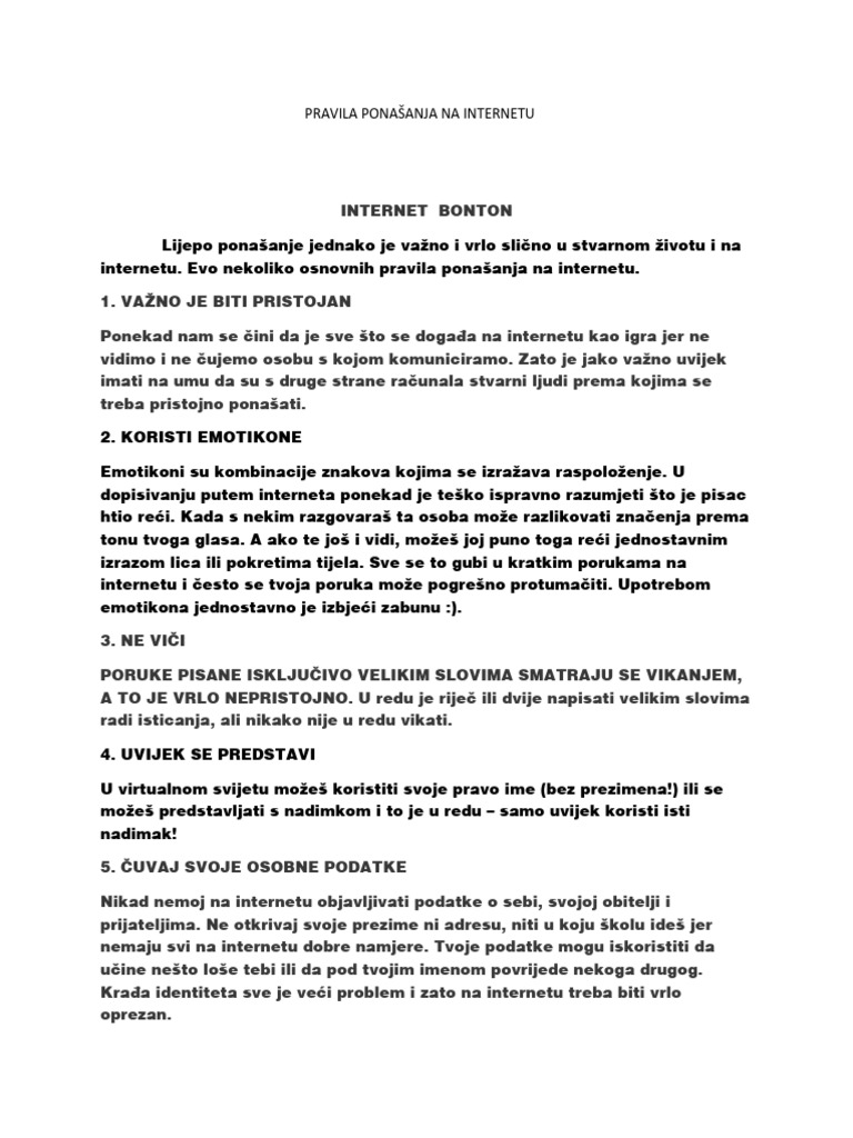 Pravila Ponašanja Na Internetu | PDF
