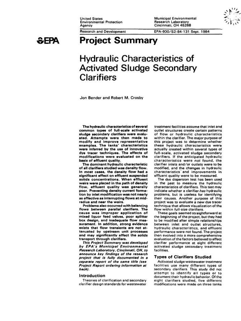Hydraulic Characteristics of Activated Sludge Secondary Clarifiers | PDF