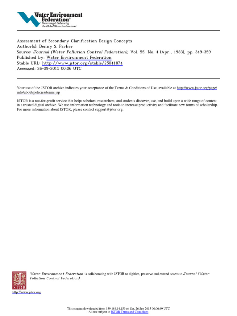 Assessment of Secondary Clarification Design Concepts | PDF | Waste ...