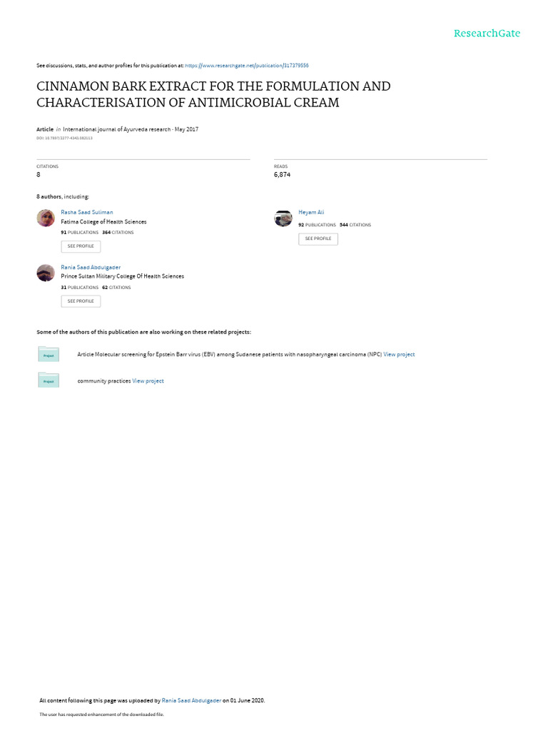 Cinnamon Bark Extract For The Formulation and Char | PDF | Cinnamon ...