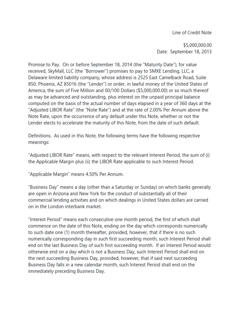 Line of Credit Note | PDF | Interest | Loans