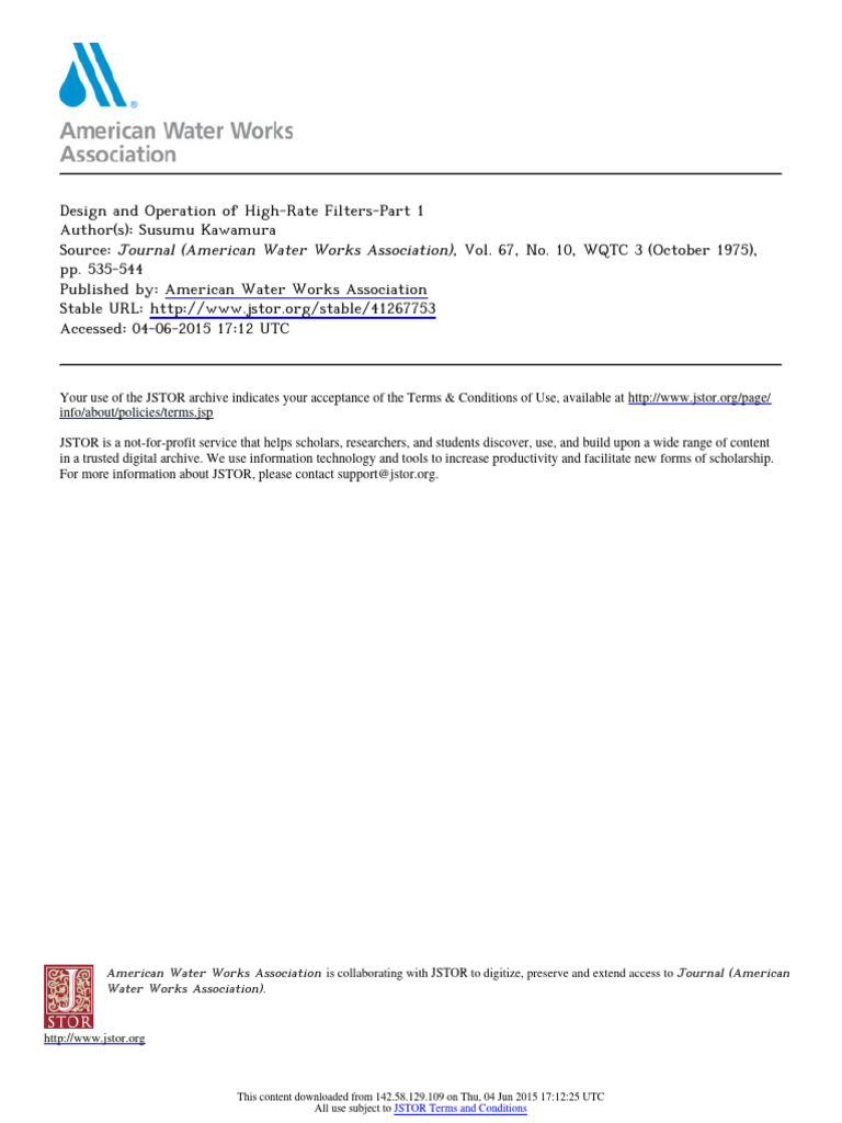 High-Rate Water Filter Design | PDF | Water Supply | Water And The ...