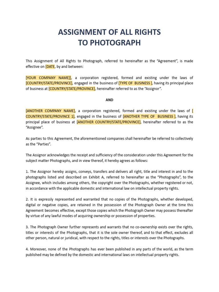 Assignment of All Rights to Photograph | PDF