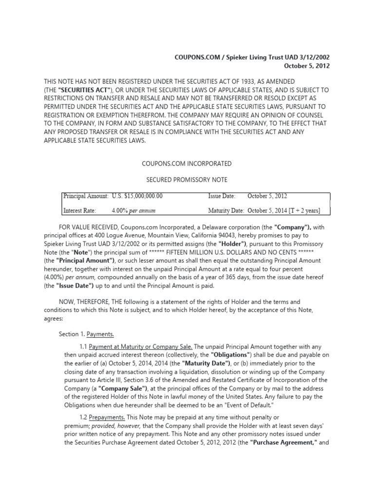Secured Promissory Note | PDF | Security Interest | Bankruptcy