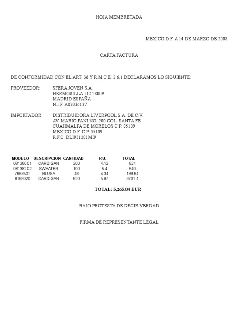Carta Factura | PDF
