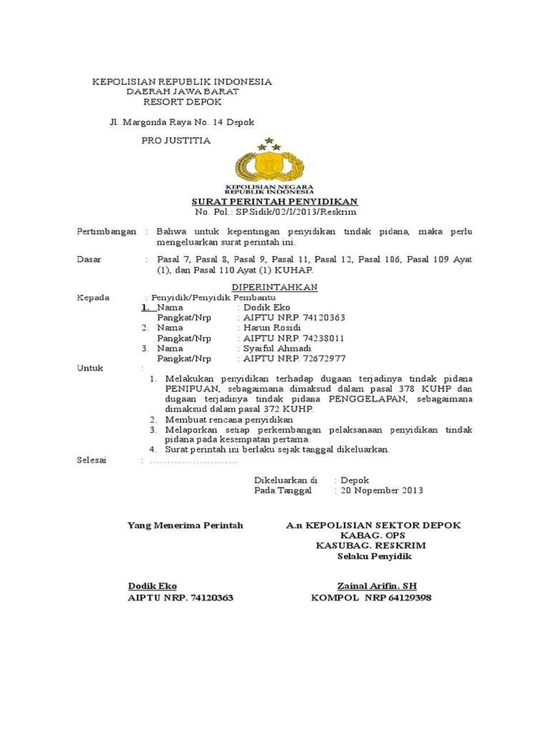 Surat Perintah Penyidikan | PDF