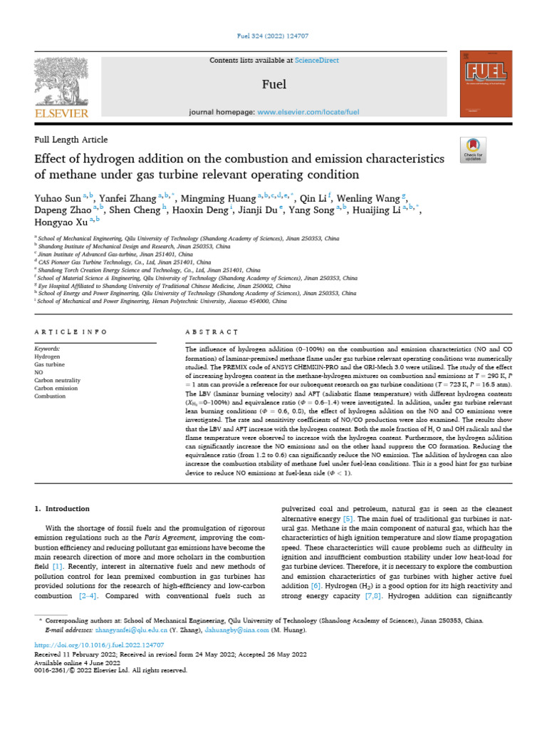 Effect of H2 Addition On The Combustion and Emission Charecteristics of Methane Under Gas ...