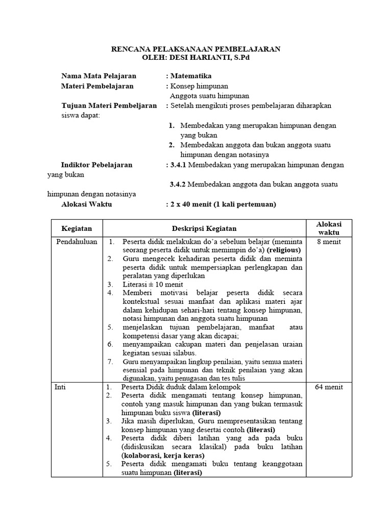 Rencana Pelaksanaan Pembelajaran | PDF