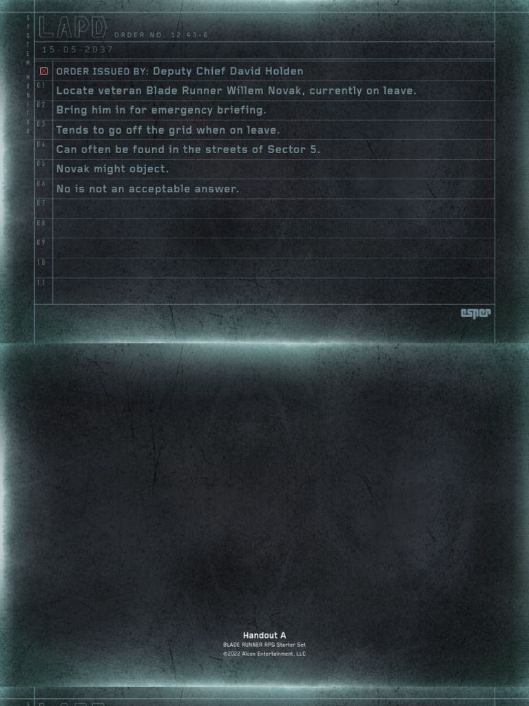 Blade Runner RPG Starter Set Small Handouts | PDF | Adaptations Of ...