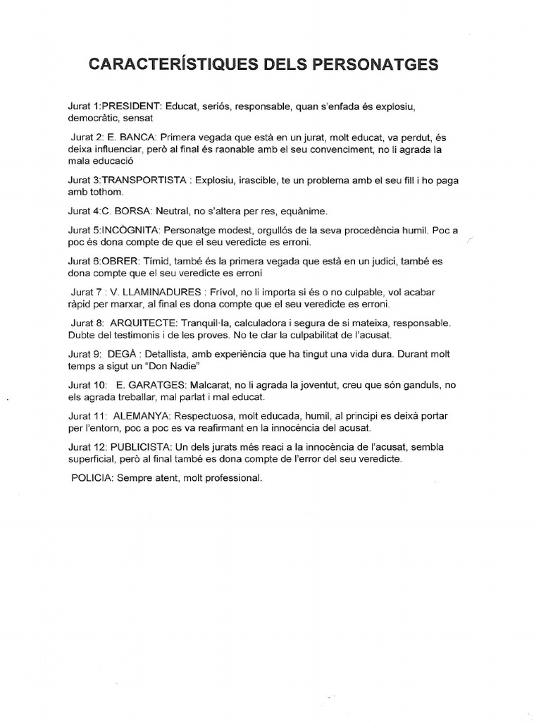 Característiques Dels Personatges | PDF