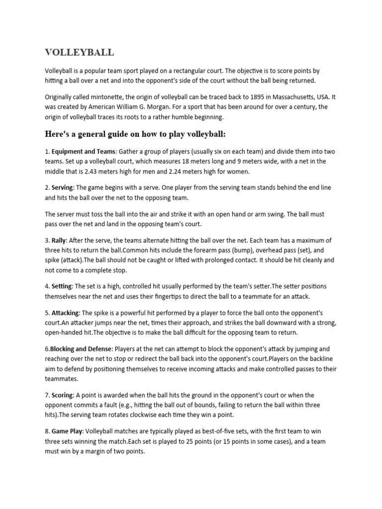 VOLLEYBALL Handout | PDF | Volleyball | Entertainment
