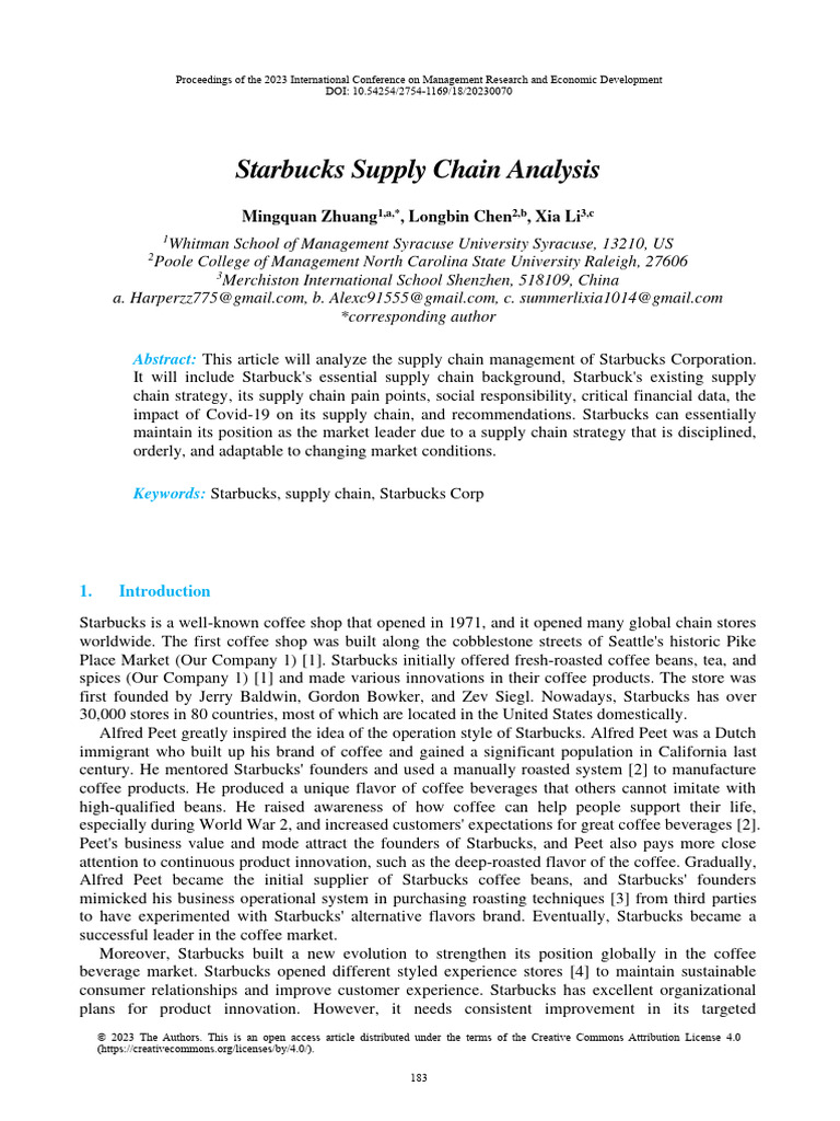 Starbucks Supply Chain Analysis | PDF | Starbucks | Inventory