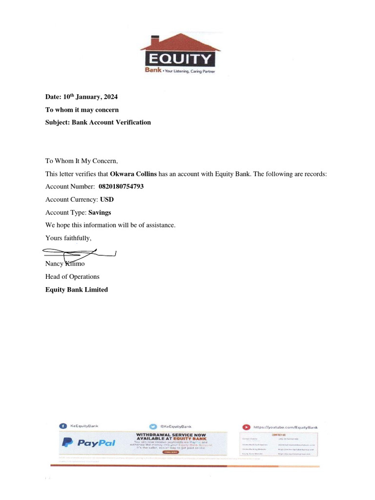 Bank Letter Confirmation | PDF