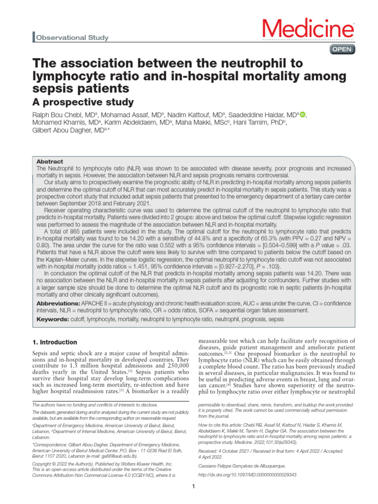 Makale 4 | PDF | Sepsis | Reference Range