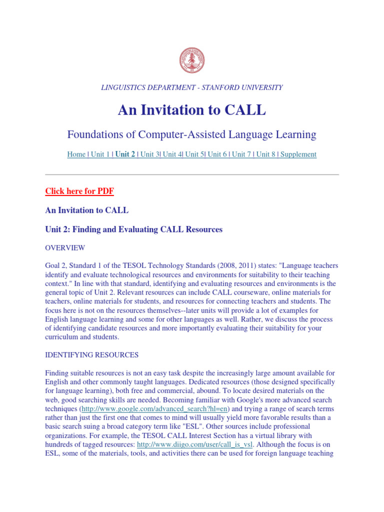 Evaluating CALL Resources for Teachers | PDF | English As A Second Or ...