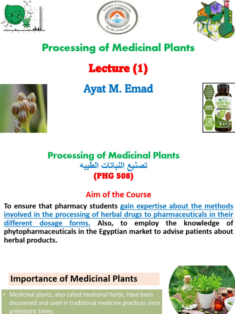 Processing of Medicinal Plants: Lecture | PDF