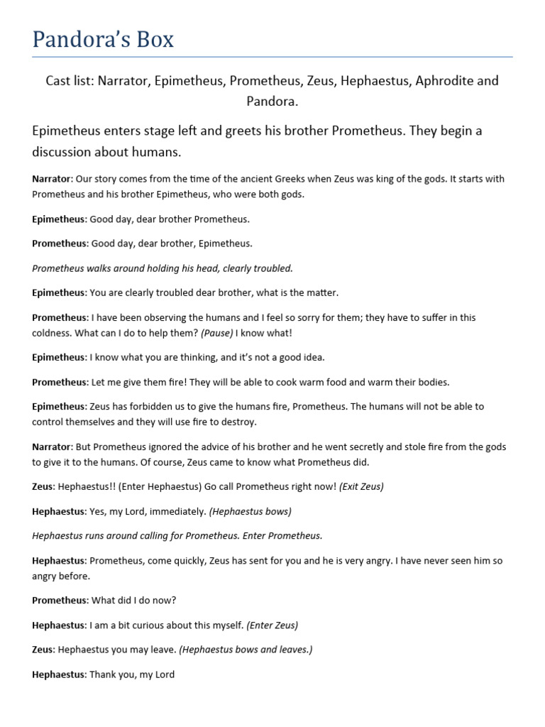 Pandoras Box | PDF | Prometheus | Zeus