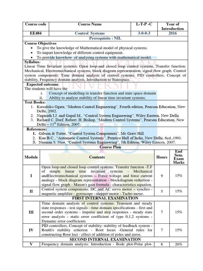 EE484 Control Systems | PDF | Electrical Engineering | Computer Engineering