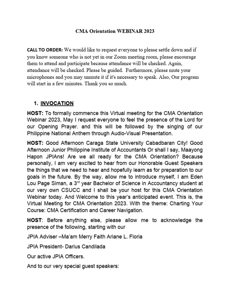 CMA Webinar - Host Script.2 | PDF