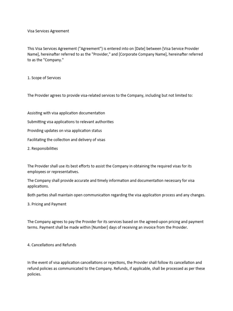 Visa Services Agreement Template | PDF | Indemnity | Travel Visa