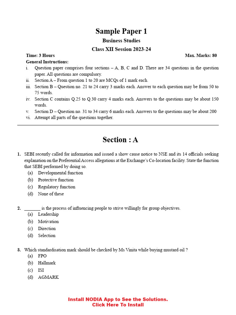 BS Sample Paper 1 Unsolved | PDF | Stocks | Option (Finance)