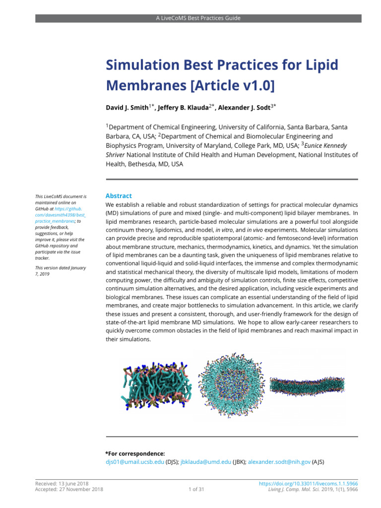 Mshirts,+5966 Simulation Best Practices For Lipid Membranes Article v1 0 | PDF | Lipid Bilayer ...