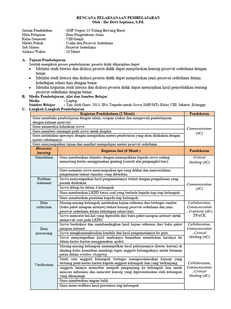 RPP CGP Pesawat Sederhana | PDF