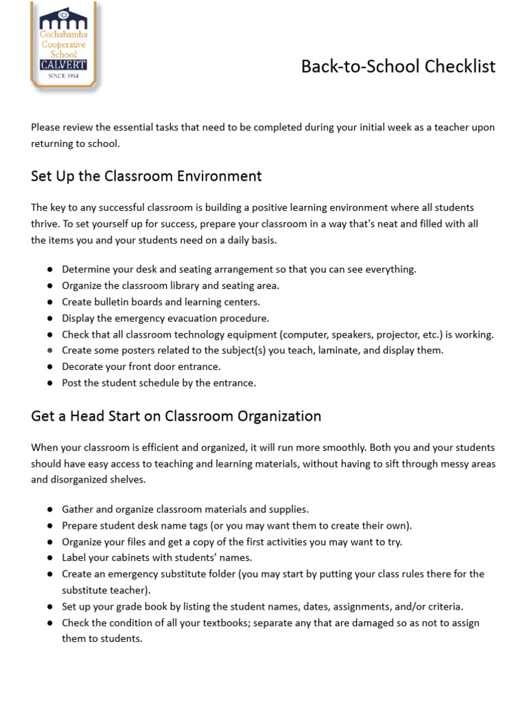 Back-to-School Checklist | PDF