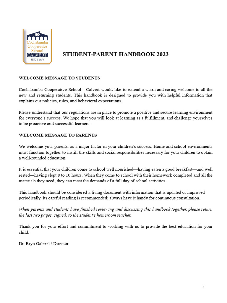 Student-Parent Handbook 2023 | PDF