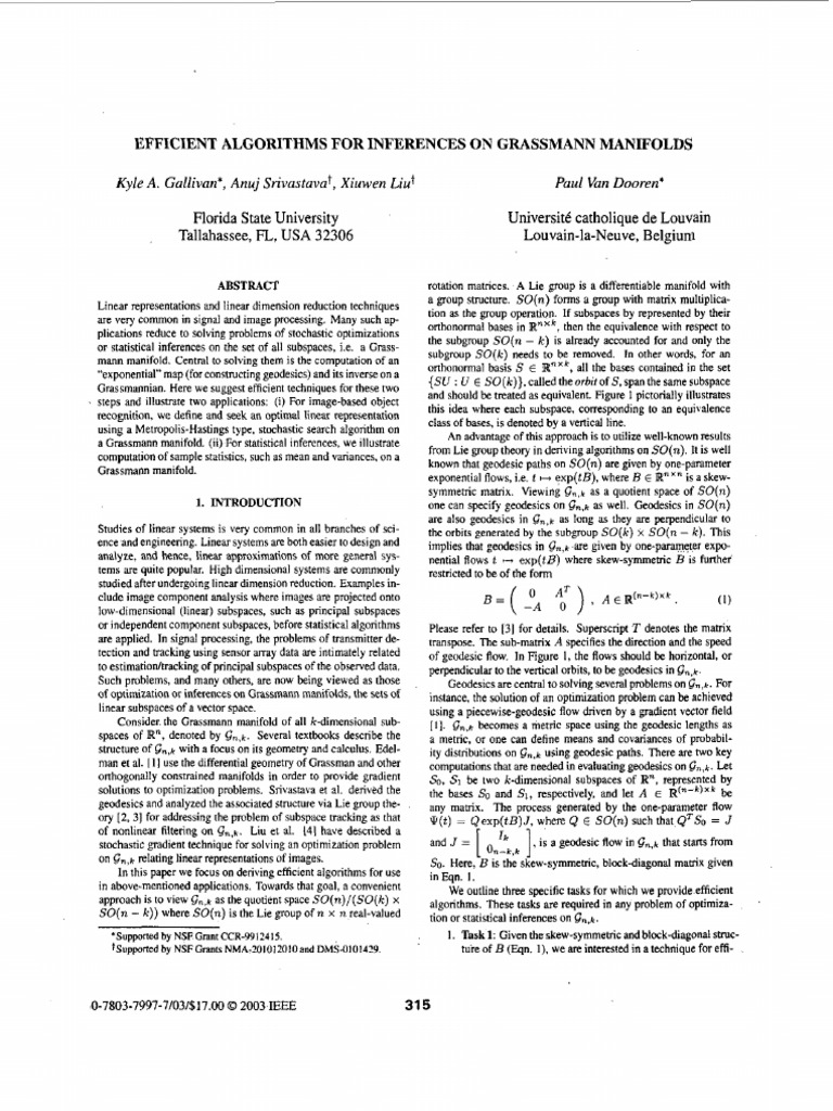 Efficient Algorithms For Inferences On Grassmann Manifolds | PDF | Matrix (Mathematics) | Linear ...