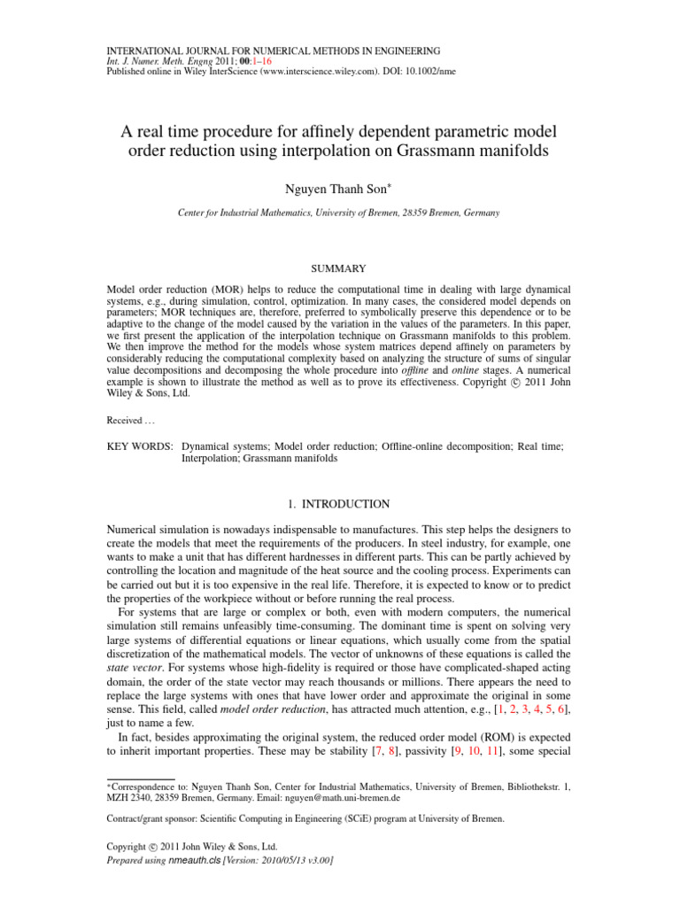 Parametric Model Order Reduction Using Grasamnn Manifoldsi Pdf Mathematical Analysis