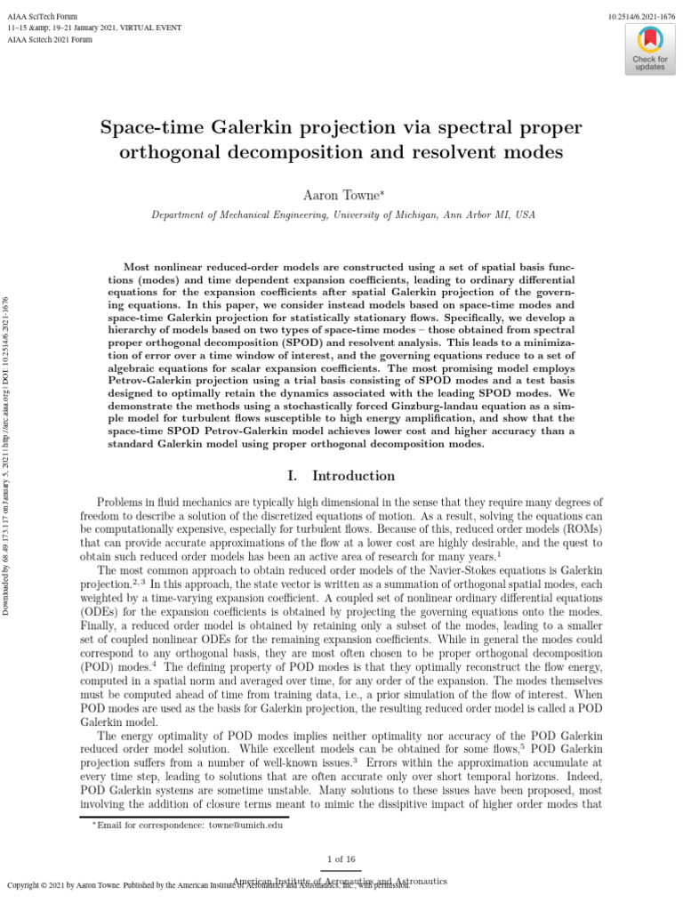 Space-Time Galerkin Projection Via Spectral Proper | PDF | Nonlinear ...