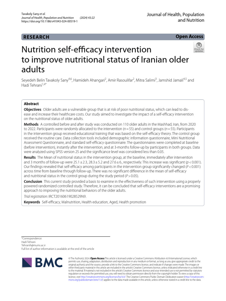 Nutrition Self-Efficacy Intervention To Improve Nutritional Status of ...