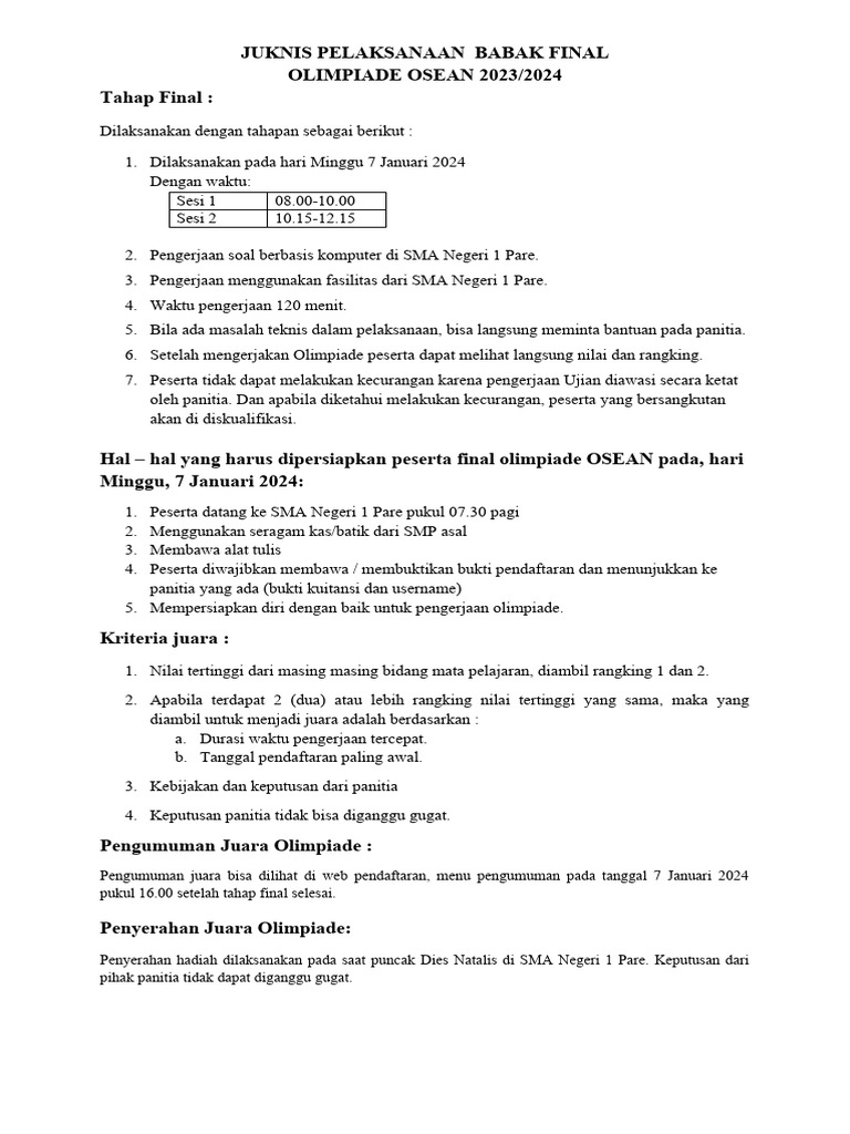 Juknis Final Osean 2023-2024 | PDF