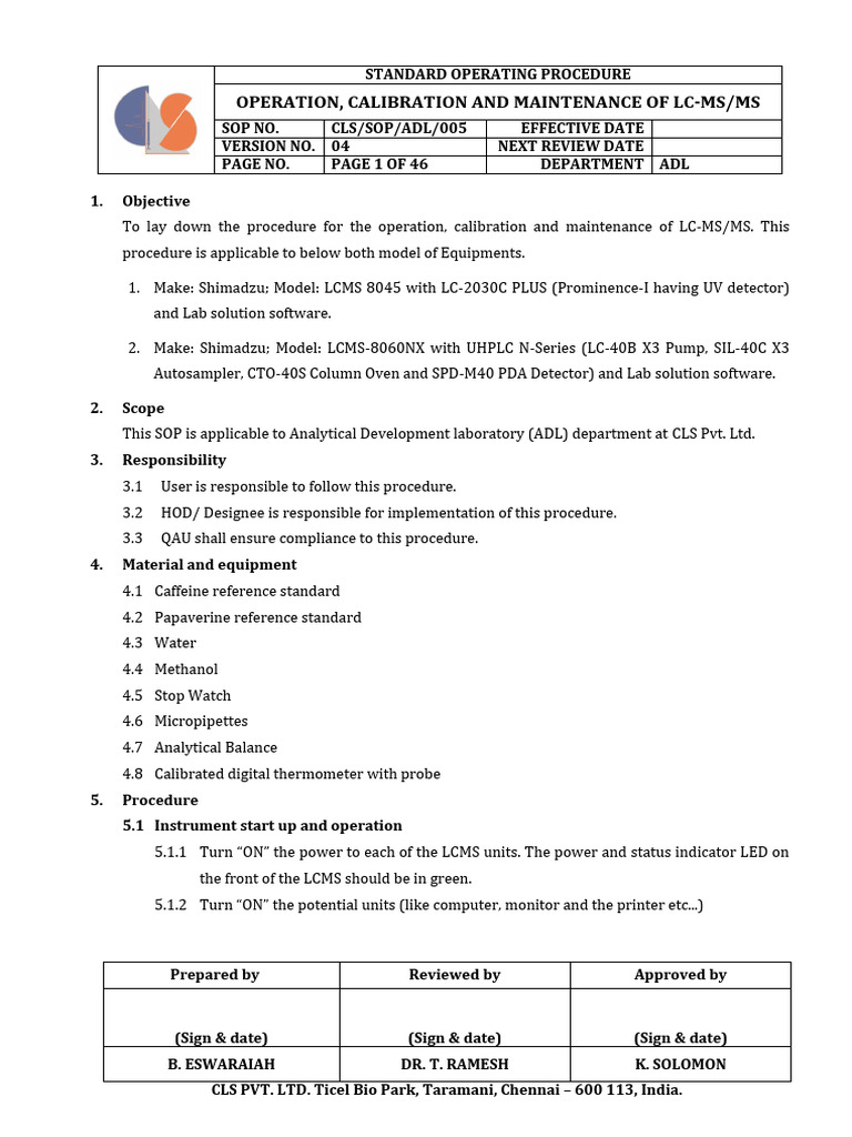 Cls Sop Adl 005-04 Lcmsms | PDF | High Performance Liquid ...
