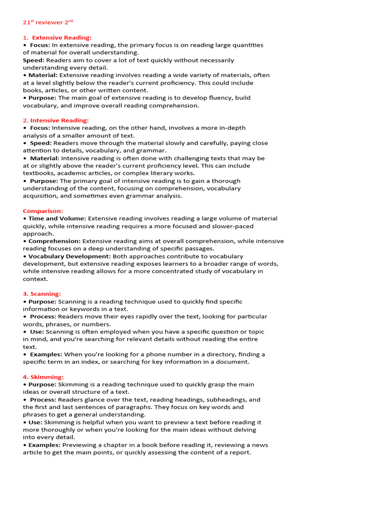 21st Reviewer 2nd | PDF | Reading Comprehension | Speed Reading