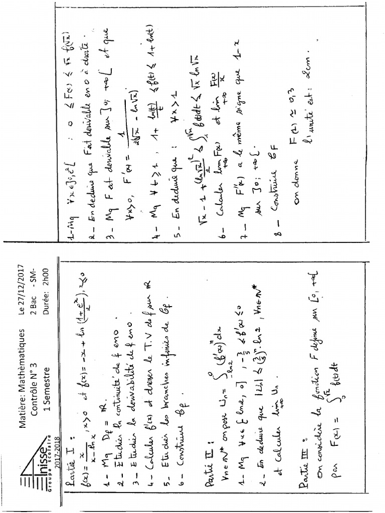 Devoir 3 Maths 2bac Sciences Mathematiques BIOF 1er Semestre Modele 2 | PDF