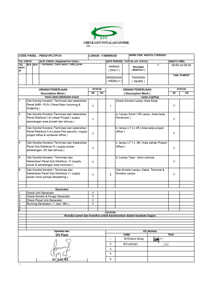Cek Kondisi Terminasi Panel Listrik | PDF