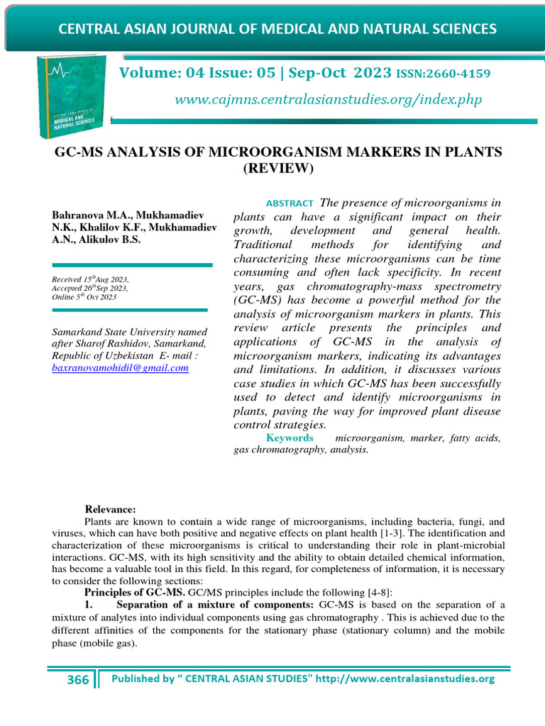 GC-MS Analysis of Microorganism Markers in Plants (Review) | PDF | Gas ...