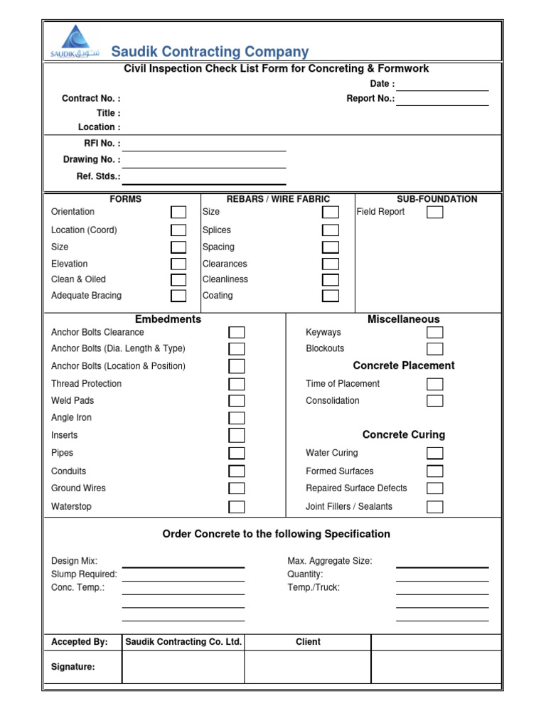 QAQC Forms - Cocrete & Formworks | PDF