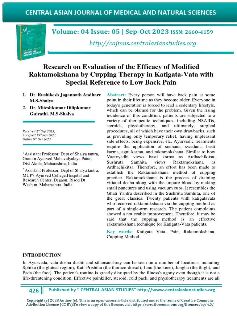 Research On Evaluation of The Efficacy of Modified Raktamokshana by ...
